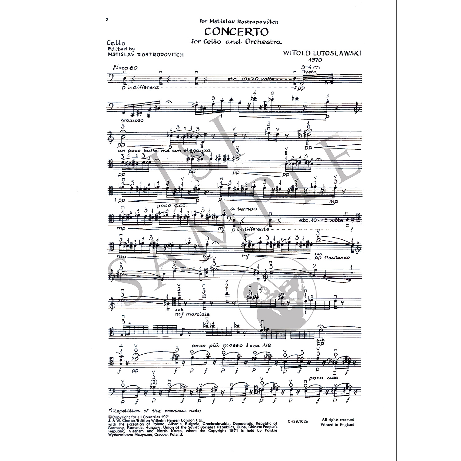 Concerto for Cello and Orchestra, solo cello part; Witold Lutoslawski | Carriage House Violins