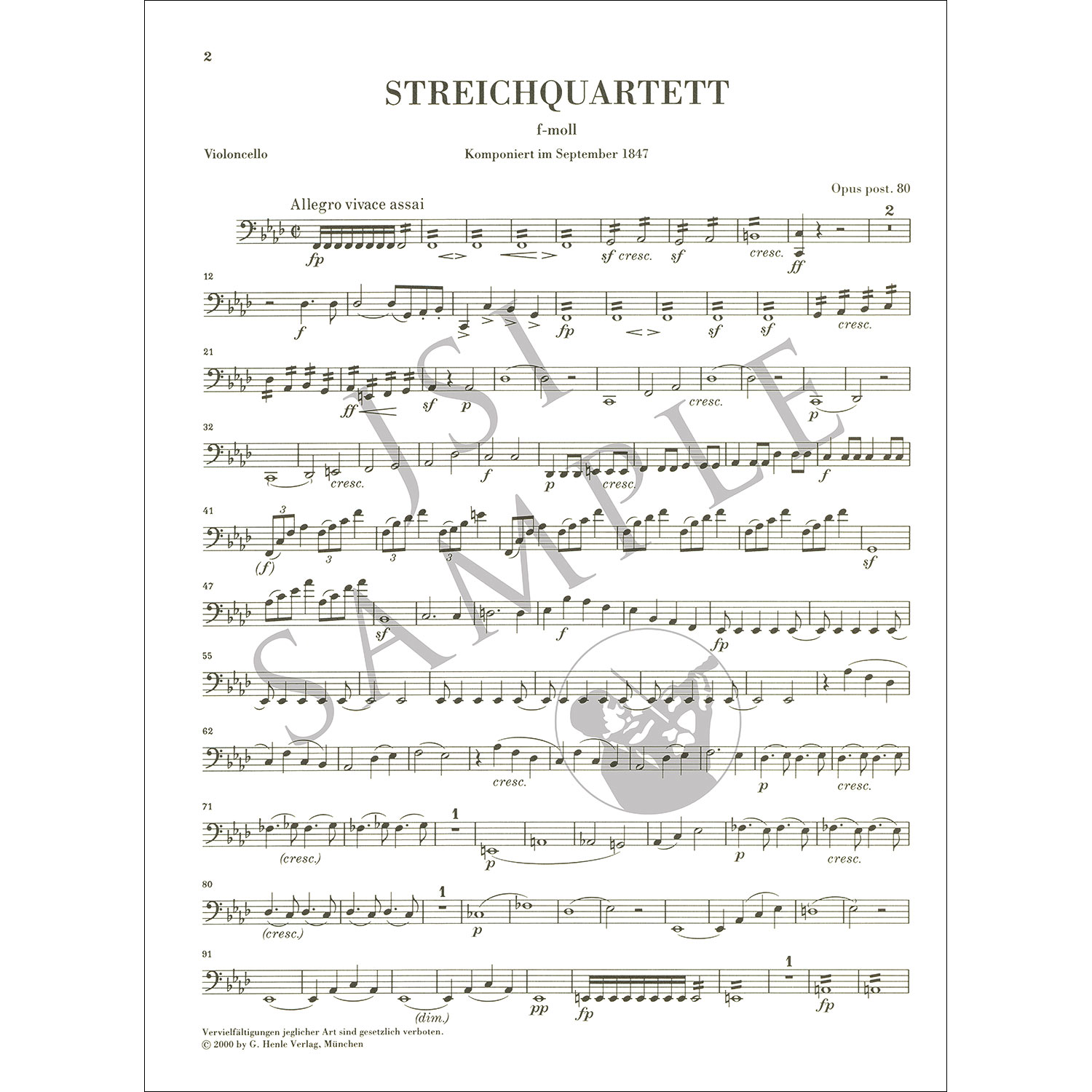 String Quartet in F minor, Op.80 (urtext, parts); Felix Mendelssohn | Carriage House Violins
