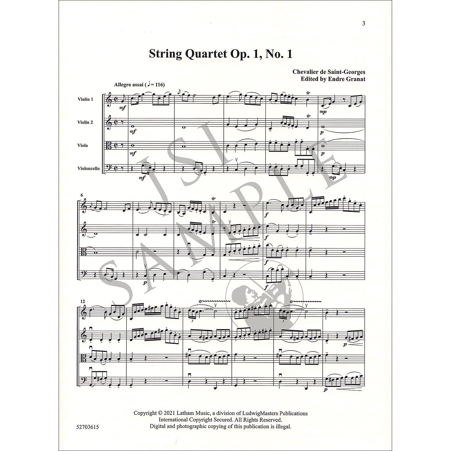 Six String Quartets, Op.1, Vol. 1 (Nos. 1-3), parts and score; Joseph ...