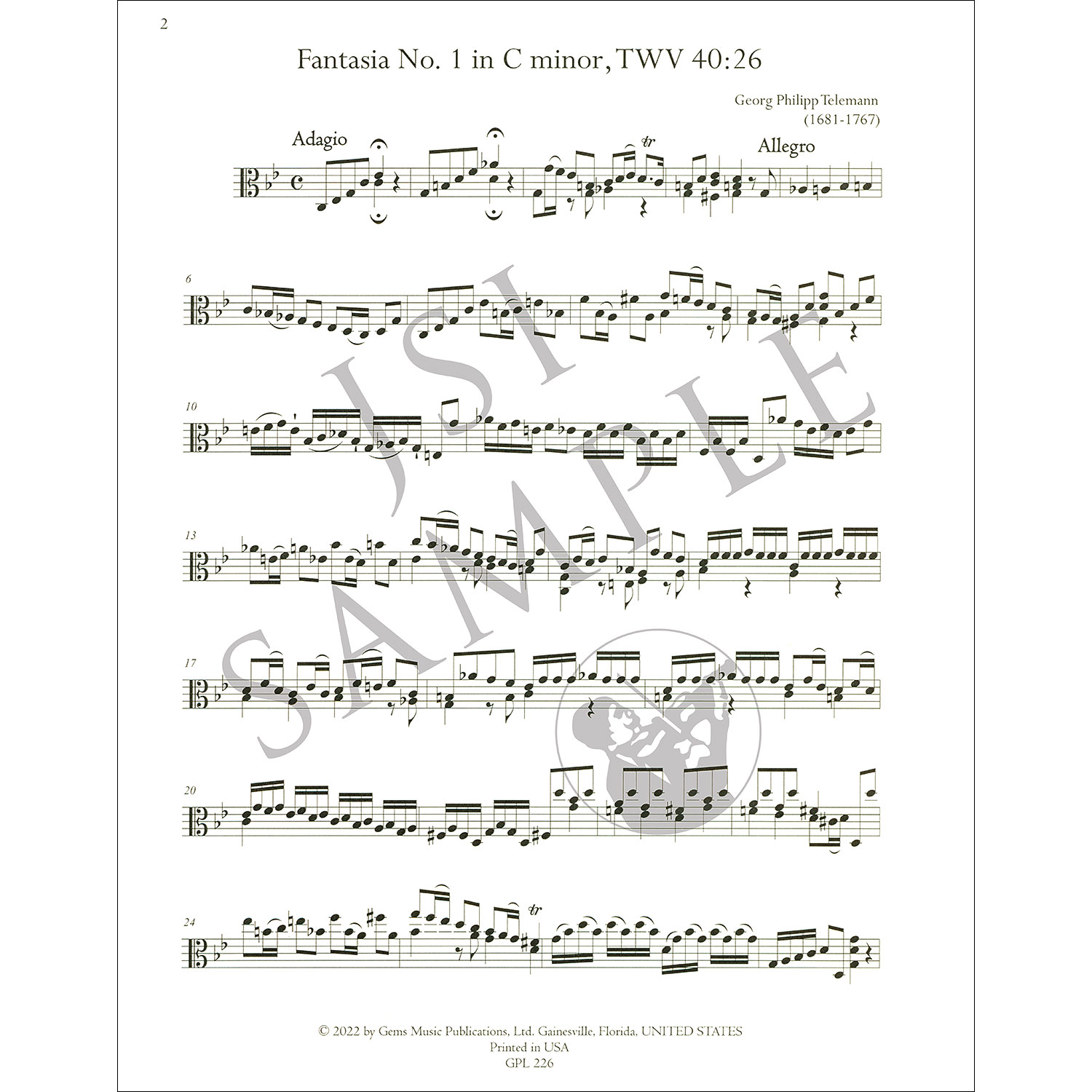 12 Fantasies for solo viola, TWV 40:26-37, (urtext); Georg Philipp Telemann | Carriage House Violins